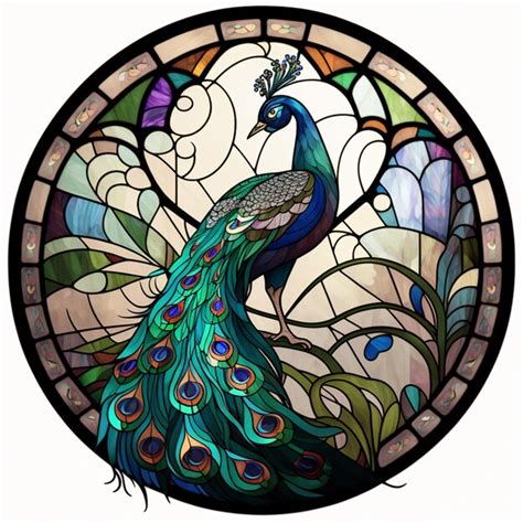 Premium Photo A Close Up Of A Peacock In A Stained Glass Window
