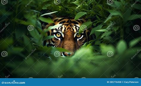 Tiger Hiding In Bushes Looks Professional Apex Predator Lurking