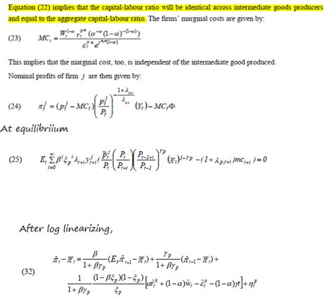 log linearizing in smets wouters 2007 general dsge modeling