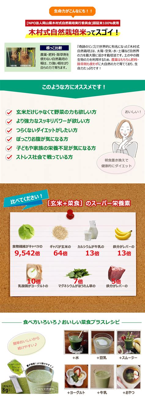 【楽天市場】【12時迄注文⇒当日出荷】【国産モリンガ配合】 奇跡の酵素玄米粉 菜食プラス スティック8g×30本 1箱 木村式自然栽培米 発酵