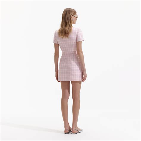 Pink Boucle Off Shoulder Mini Dress Self Portrait