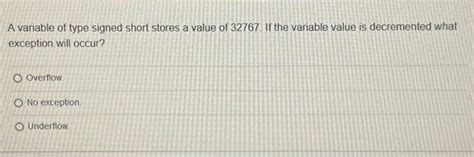Solved A Variable Of Type Unsigned Short Stores A Value Of