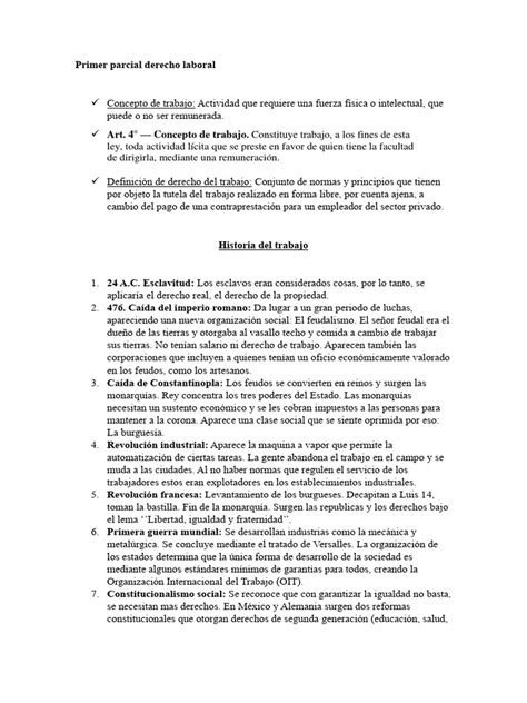 Resumen Primer Parcial Derecho Laboral Pdf Derecho Laboral Salario