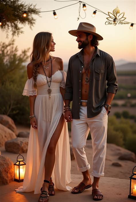 Boho Couple Look Estilo Bohemio In 2025 Boho Photoshoot Boho Chic