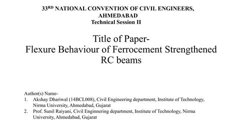 Flexure Behaviour Of Ferrocement Strengthened Rc Beams Ppt