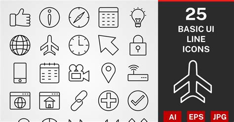 25 BASIC UI LINE PACK Icon Set 110623 TemplateMonster