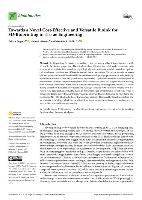 pdf towards a novel cost effective and versatile bioink for 3d