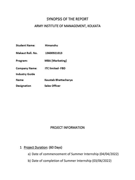Synopsis Itc Limited Fbd Pdf Sampling Statistics Brand