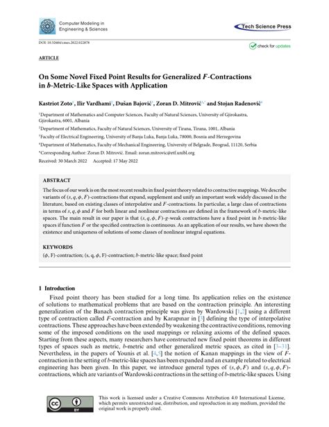 PDF On Some Novel Fixed Point Results For Generalized F Contractions In B Metric Like Spaces