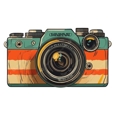Vintage Camera Retro Design Detailed Lens Analog Photography Hand Drawn Illustration Style