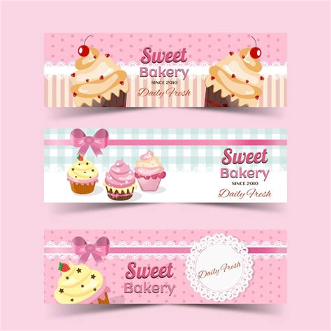 Premium Vector Horizontal Banners Of Sweet Cupcakes In Vintage Style