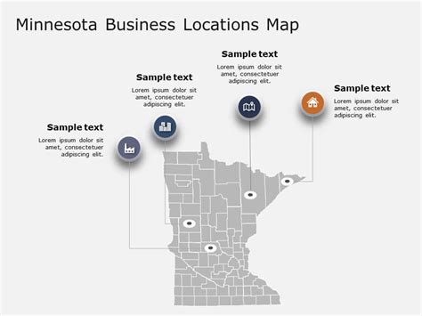 Gray And Orange Minnesota Business Location Map With Icon Highlights