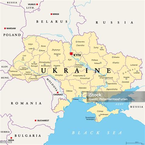 Украина Административное Деление И Центры Политическая Карта — стоковая