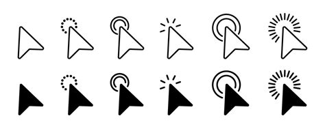 Pointer Mouse Click Hand Cursor Flat And Line Icon Set Computer Button Progress Licking