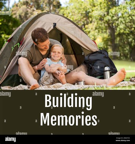 Composite Of Building Memories Text And Caucasian Father With Happy Son