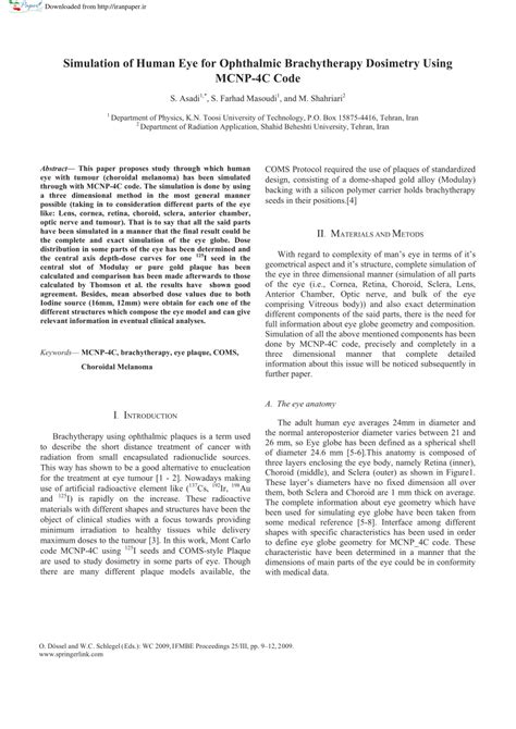 Pdf Simulation Of Human Eye For Ophthalmic Brachytherapy Dosimetry Using Mcnp 4c Code