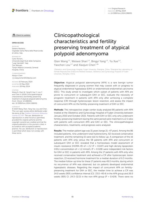 Pdf Clinicopathological Characteristics And Fertility Preserving Treatment Of Atypical
