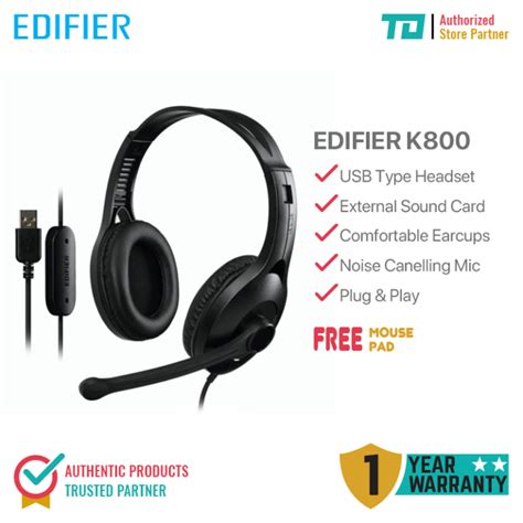 Edifier K800 USB Plug Headset | Noise Cancelling Mic | Soft Earcups ...