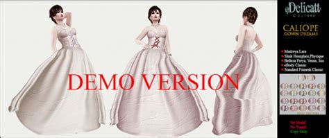Second Life Marketplace Delicatt Couture Demo Caliope Gown Dreams