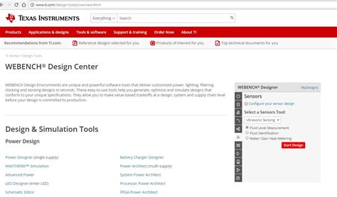 WEBENCH Tools WEBENCH POWER DESIGNER Water Gas Heat Flow Meter Sensors Forum Sensors