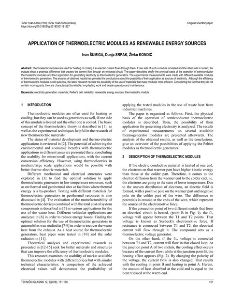 Pdf Application Of Thermoelectric Modules As Renewable Energy Sources