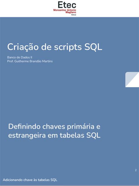 Aula 04 Criação De Scripts Sql Pdf Tabela Banco De Dados Sql
