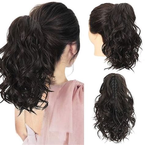 Short Claw Highlight Ponytail Extension Wavy Curly Thick Jaw Clip In