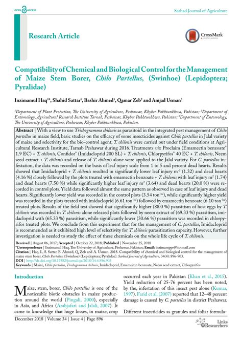 Pdf Compatibility Of Chemical And Biological Control For The Management Of Maize Stem Borer