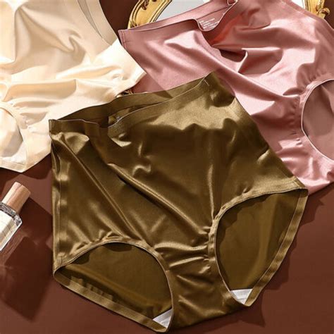 Shiny Satin Silky Knickers Briefs Women High Waist Underwear Panties