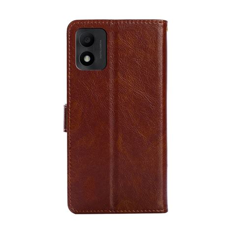 For Tcl 303 Zipper Bag Leather Phone Case Brown