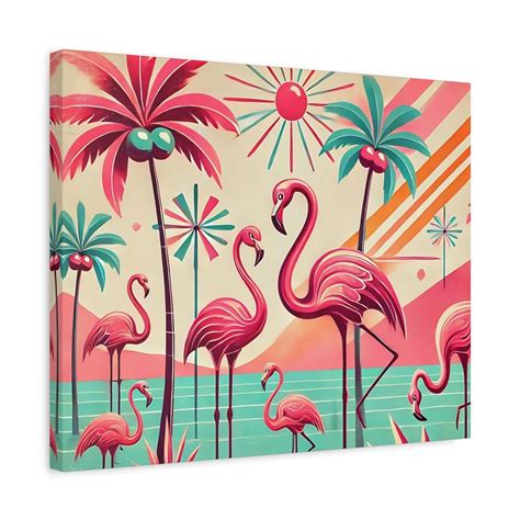 1950s Mid Century Modern Flamingo Art Kitschy Pink Teal Mcm Matte