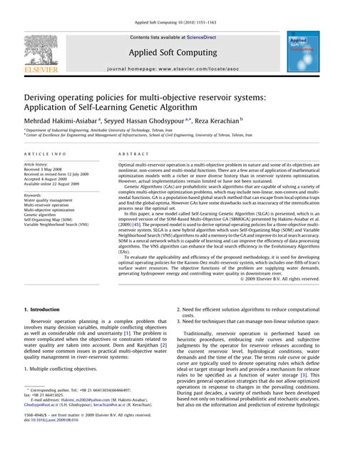 Pdf Deriving Operating Policies For Multi Objective Reservoir Systems Application Of Self