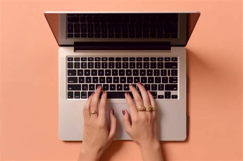 Premium Ai Image Ai Generative Top View Woman Hand Using Laptop