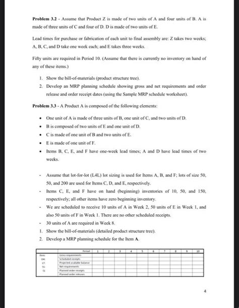 Solved Mrp Procedure 1exercise 3 1 Complete The Following