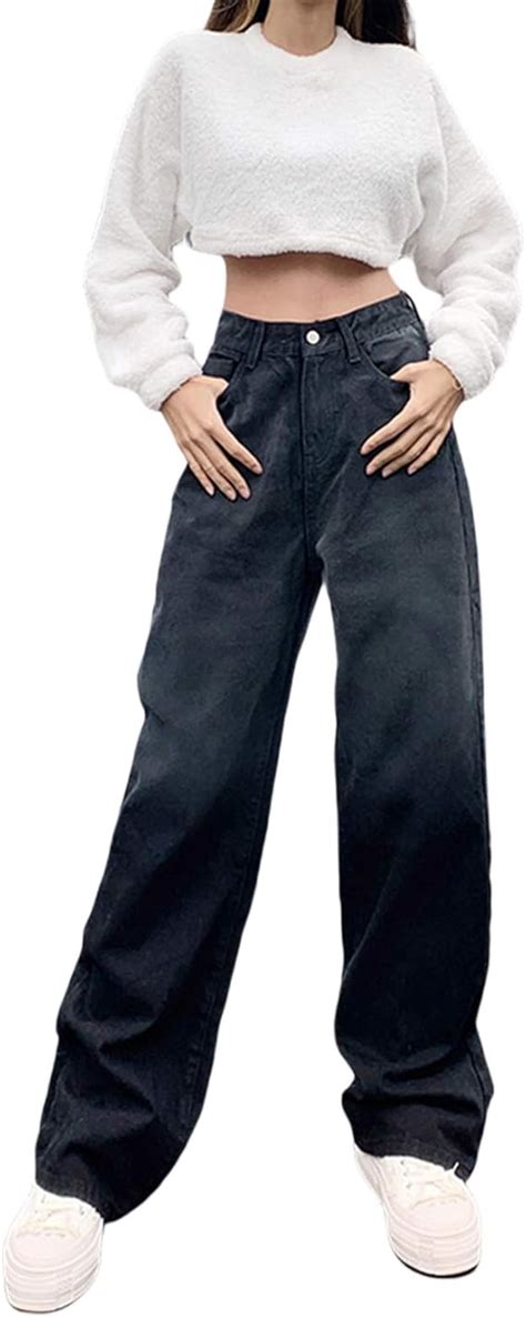 Gulirifei Damen Jeans Mit Hoher Taille Batikfärbung Gerade Weites