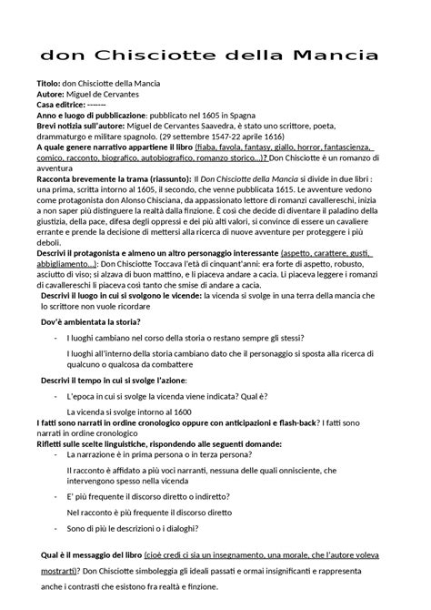 Don Chisciotte Della Mancia Analisi Libro Docsity
