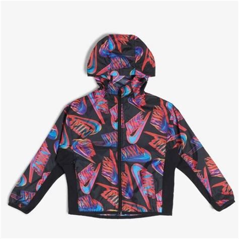 Nike Boys Packable Windbreaker Hooded Jacket Blackmulti Color Nwt