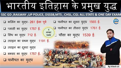 SSC GD 2024 Important इतहस क महतवपरण यदध GK SSC GD GK GS