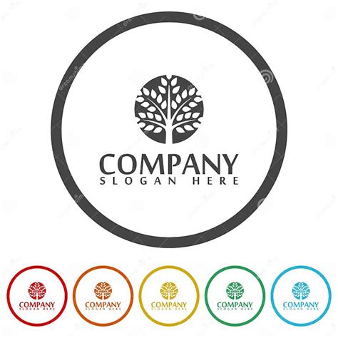 Tree Template Logo Set Icons In Color Circle Buttons Stock