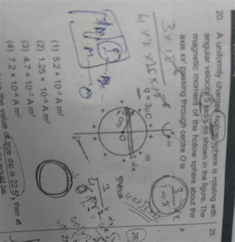 A Uniformly Charged Hollow Sphere Is Rotating With Angular Velocity 5 Yad