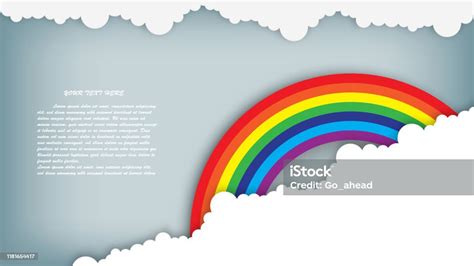 구름과 푸른 하늘에 무지개 종이 아트 스타일 디자인 그림 보기 장면 종이 아트 스타일에 하늘 벡터 일러스트레이션 무지개에 대한 스톡 벡터 아트 및 기타 이미지 Istock