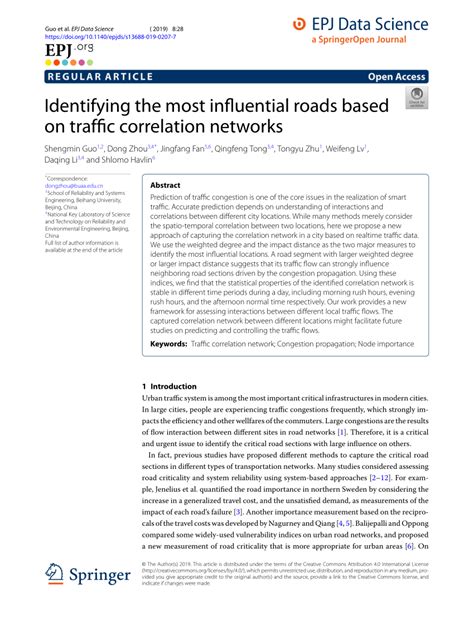Pdf Identifying The Most Influential Roads Based On Traffic Correlation Networks