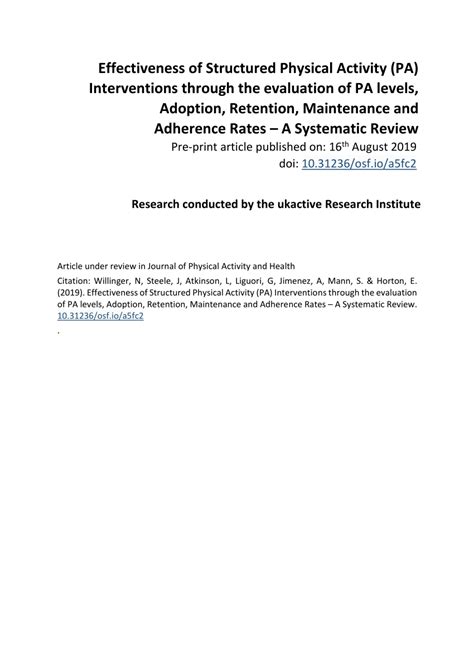 Pdf Effectiveness Of Structured Physical Activity Pa Interventions Through The Evaluation Of