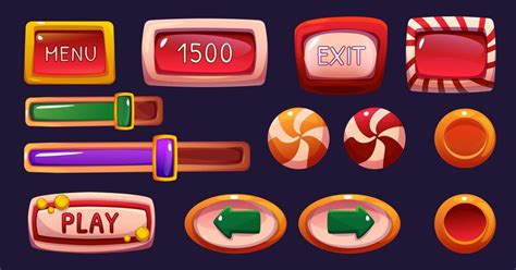 사탕 게임 Ui 버튼 및 인터페이스 아이콘 만화 무료 벡터
