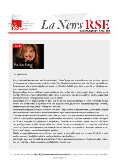 Lettre à Nicolas Hulot Nous Comptons Sur Vous Bien Plus Quavant