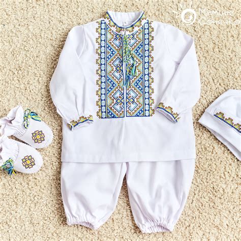 Костюм для хрещення хлопчика Богатир синій льон купити в інтернет магазині Мамине Сонечко