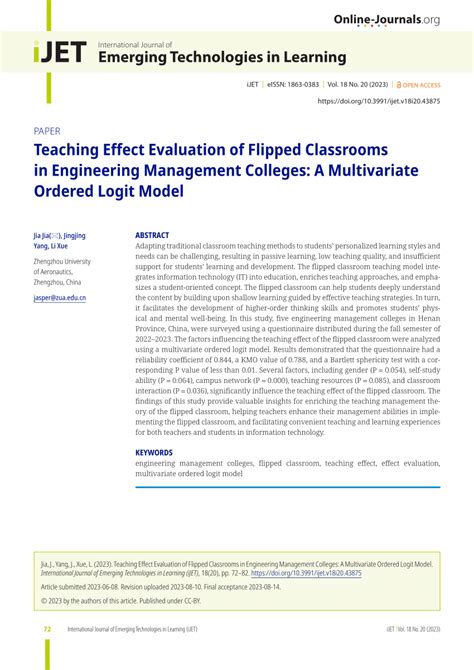 Pdf Teaching Effect Evaluation Of Flipped Classroom In Engineering