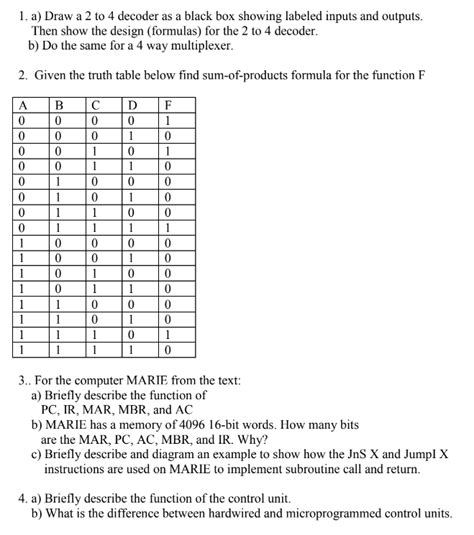 Solved 1adraw A 2 To 4 Decoder As A Black Box Showing