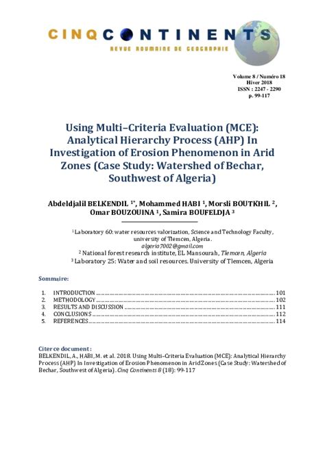 Pdf Using Multi Criteria Evaluation Mce Analytical Hierarchy Process Ahp In Investigation
