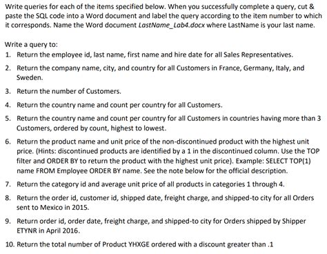 Solved Write Queries For Each Of The Items Specified Below